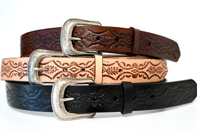 WESTERN LEATHER BELT COWBOY RODEO CASUAL LEATHER BELT CRAFTED EMBOSSED ...