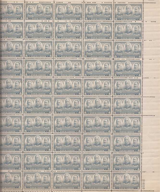 US Stamp 1937 4c Navy Sampson, Dewey, Schley 50 Stamp Sheet MNH #793 | eBay