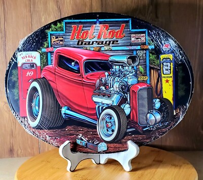 Hot Rod Oval Gas Pump and Polish Metal Embossed Sign | eBay