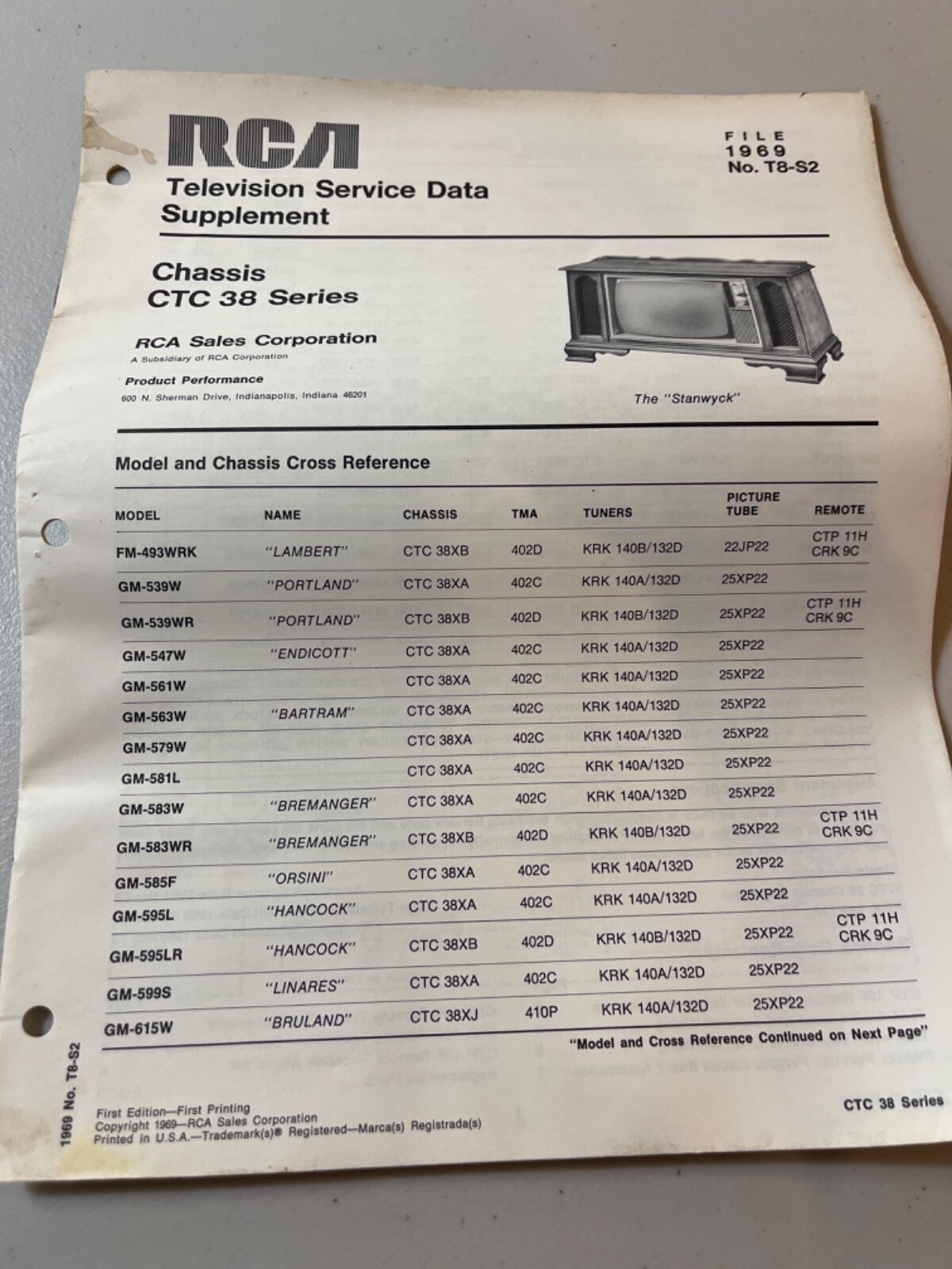 RCA Victor Television Service Data File 1965 No.T10 Chassis KCS 154A, B ...