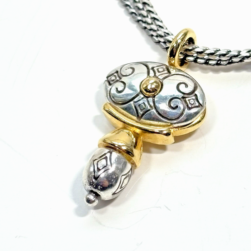 BRIGHTON 3 Strand Necklace 2 Tone Silver Gold Pendant Teardrop Venezia ...