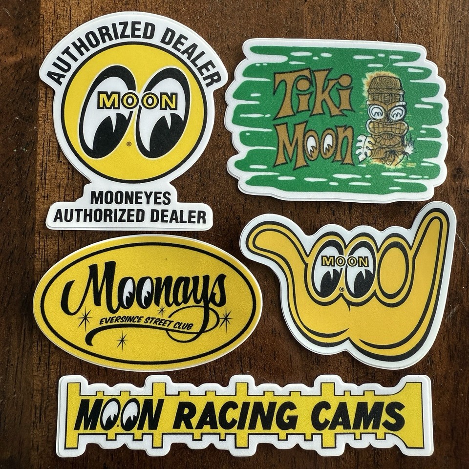🔥 Qty 5 MoonEyes Racing MOON Eyes 3M Stickers Equipped Vintage Hot Rod ...