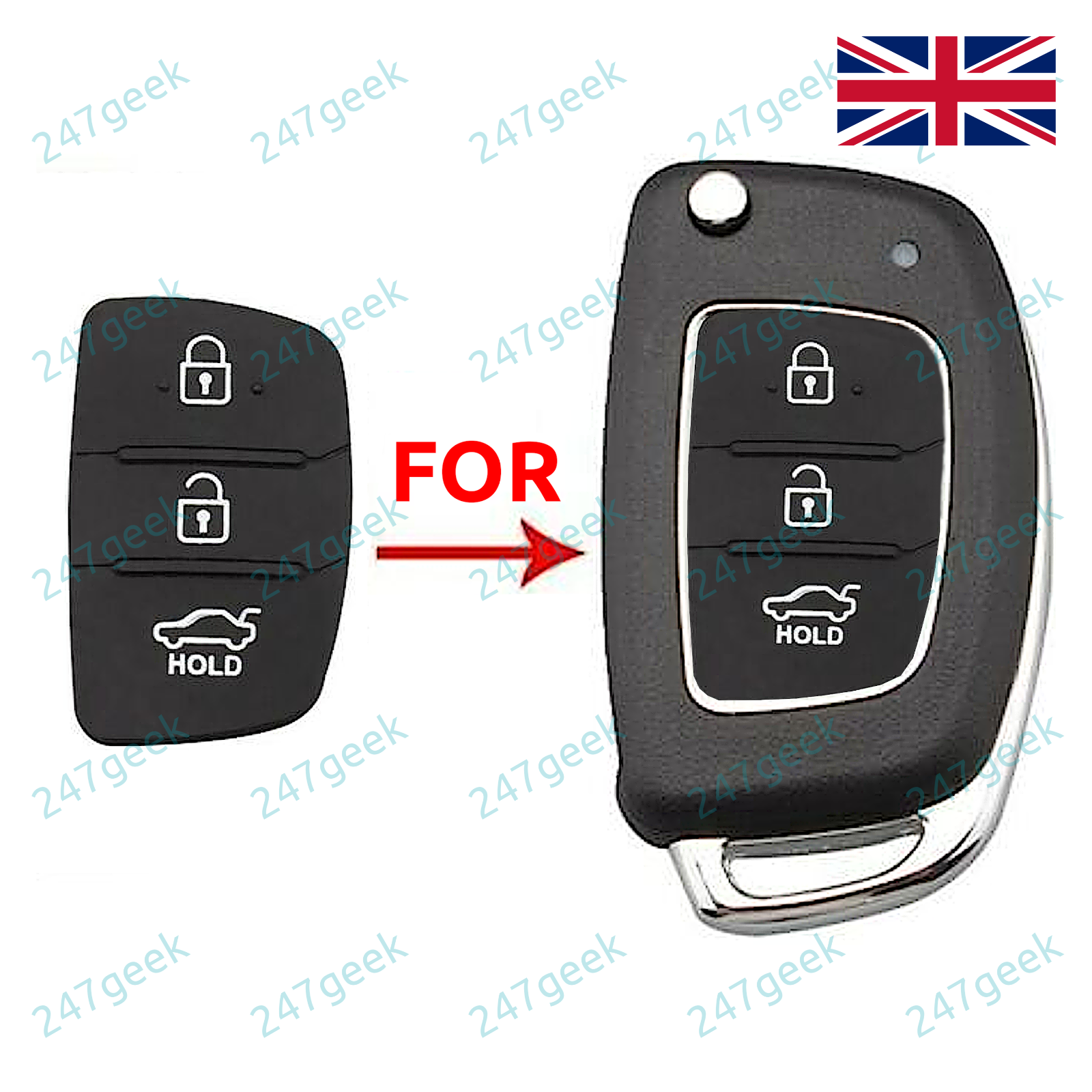 🇬🇧Hyundai i10 i20 i30 i40 ix20 ix35 3 Button Replacement Rubber Key ...