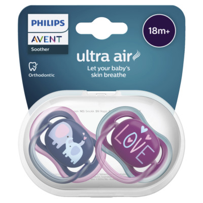 AVENT Ultra Air 18m+ Soothers 2 Pack Sensitive Skin Orthodontic SCF349 ...