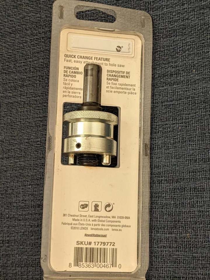 Lenox 1779772 2L Snap Back Arbor w 4 1/4" Pilot Drill Bit for Hole Saw ...