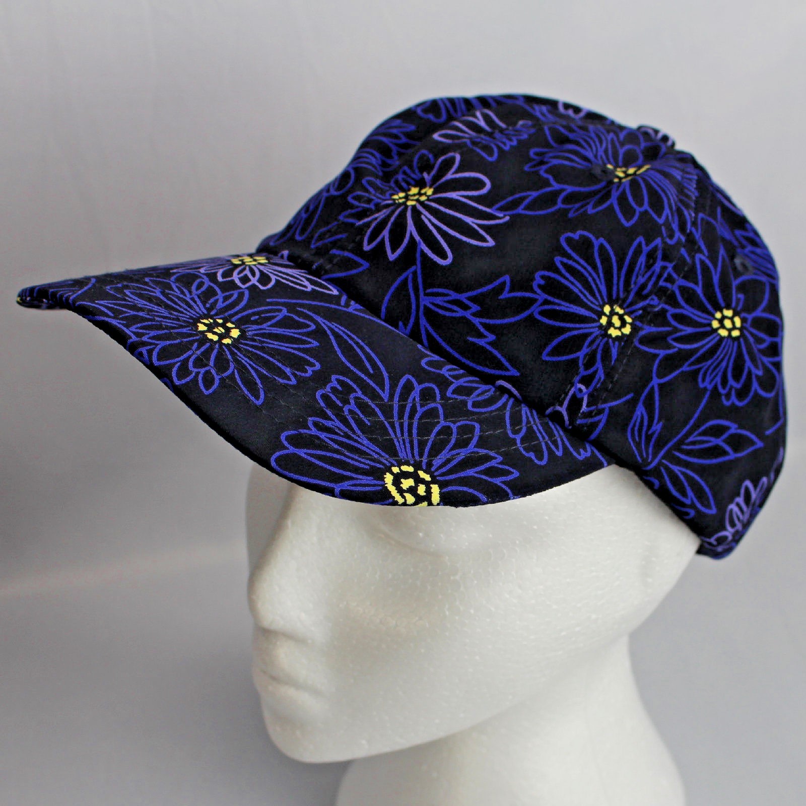 EP Pro Ladies Golf Ball Cap Black Purple and Yellow Flowers Adjustable ...