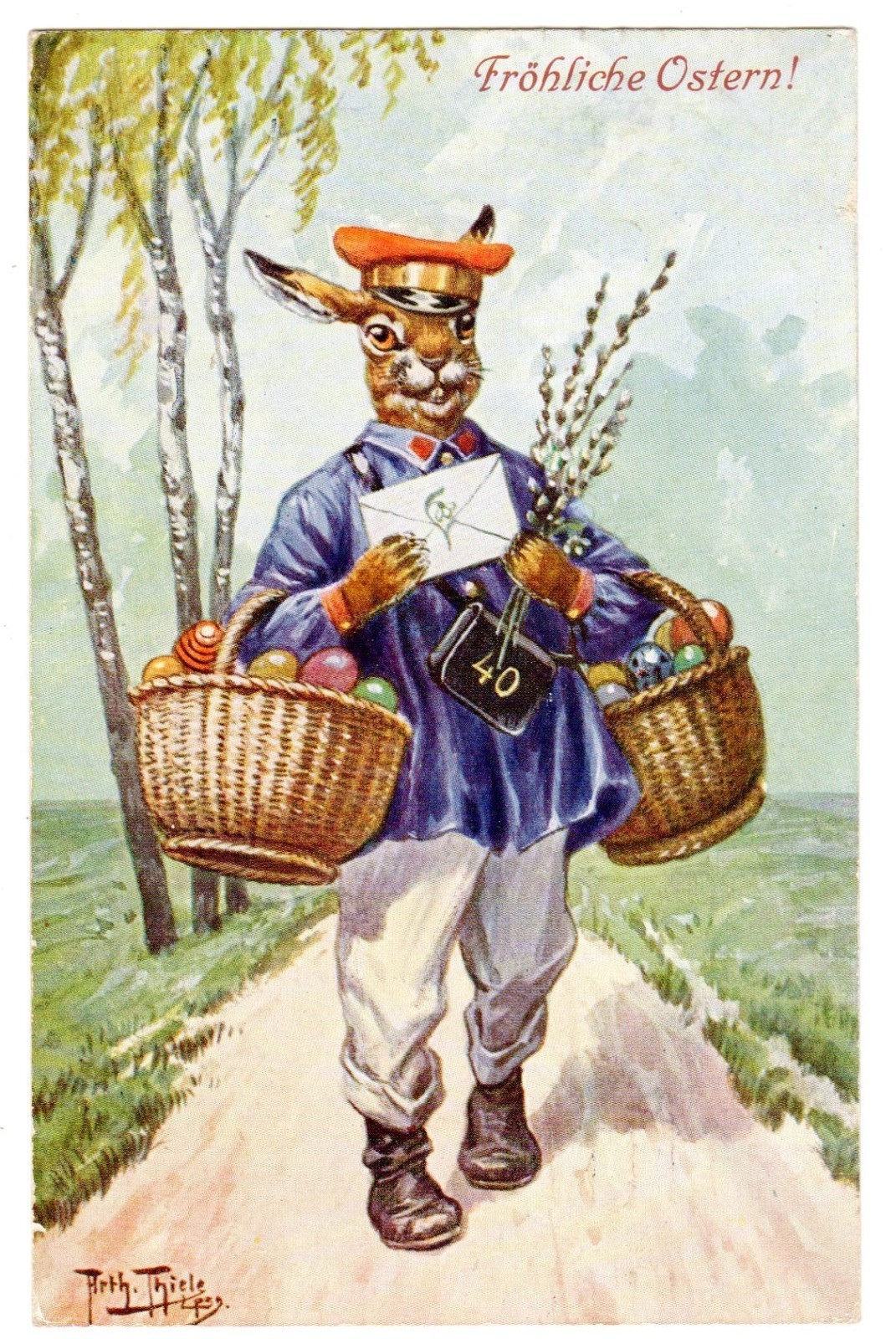 POSTCARD THIELE RABBIT POSTMAN NUMBER 40 DELIVERS FOR EASTER T.S.N ...