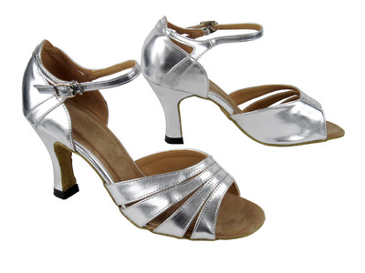 Women' Silver Black Salsa Ballroom Latin Dance Shoes Leather 2.5" 3 ...