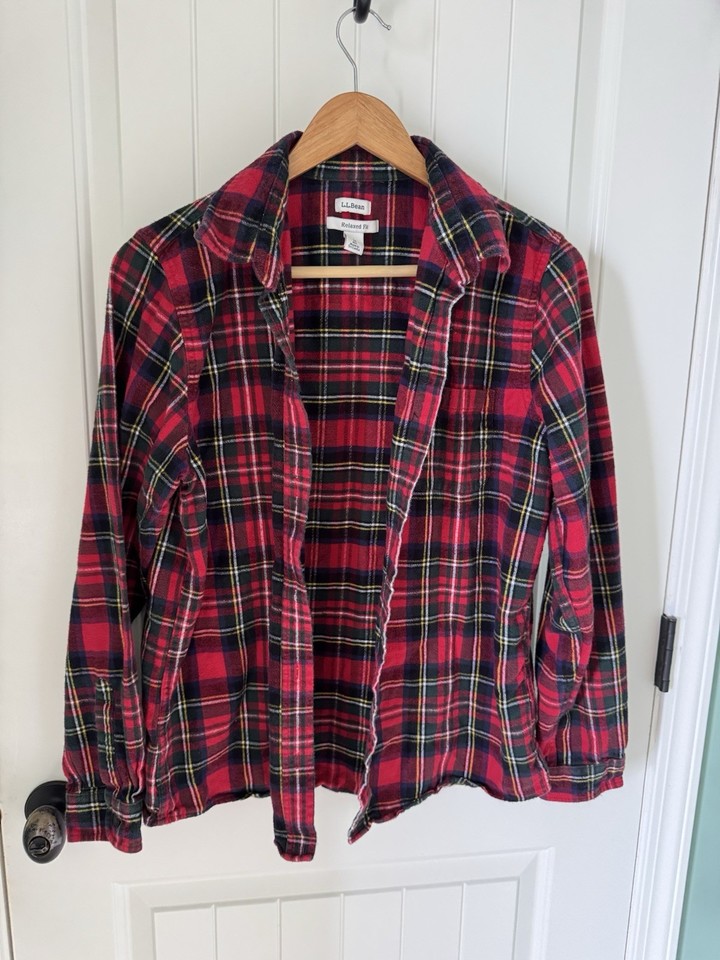 LL Bean Scotch Red Plaid Flannel Button-down Shirt Relaxed Fit Women's ...