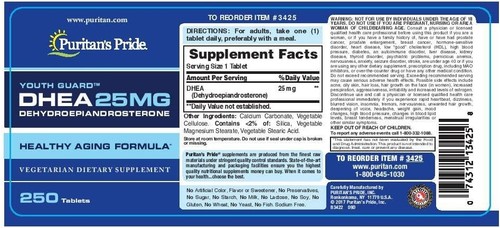 Puritan's Pride Youth Guard DHEA for Women and Men 25mg, Dietary ...