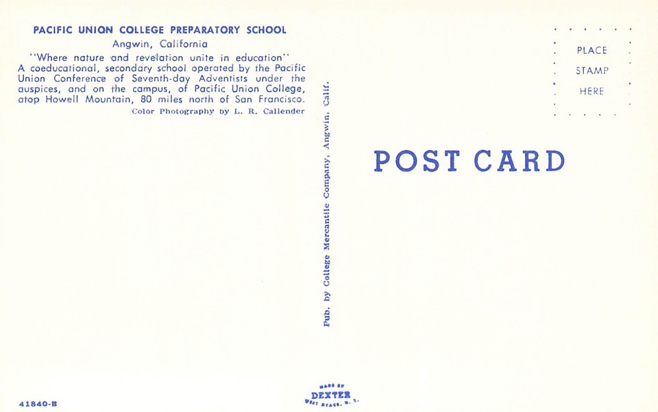 1961 California Angwin Pacific Union College Preparatory School ...
