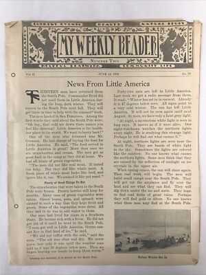 MY WEEKLY READER-NUMBER TWO-JUNE 14, 1929-No.20-4 PAGE PAPER | eBay