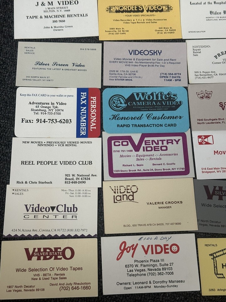 Video Rental Business Card lot 1980s VHS Beta Laserdisc 26 cards RARE ...