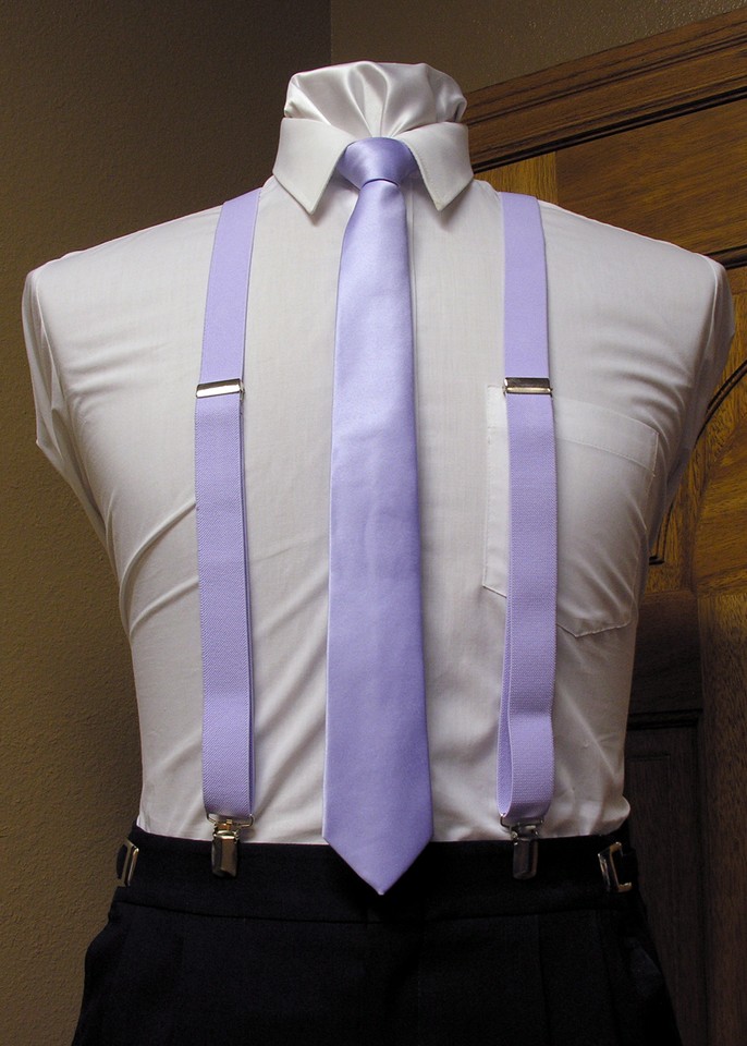 Matching skinny tie and suspenders set men's clip-on x back longer ...