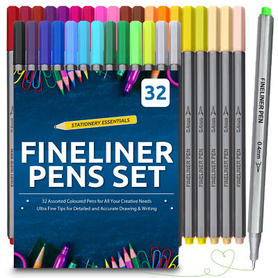 32-64PK Fine Liner Pens Set Coloured Fineliner Assorted Colours ...