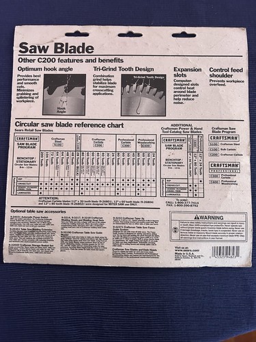 Craftsman Carbide C200 Finish Rip Cross Cut 10 In 60 Tooth Saw Blade ...