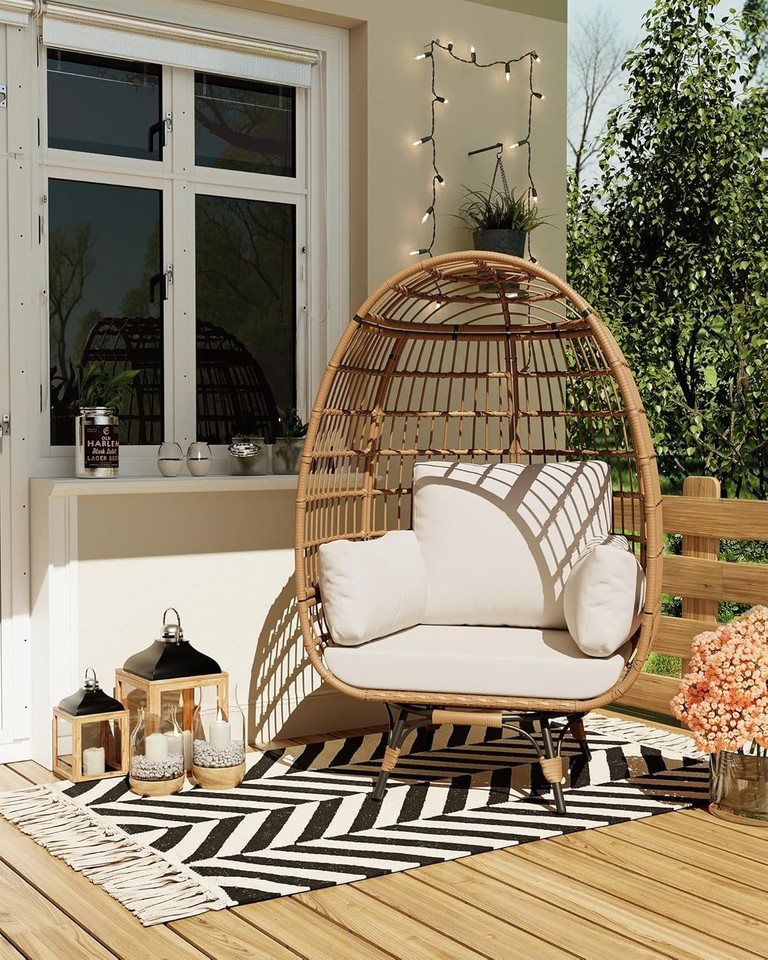 Egg Chair Egg Basket Rattan Chair Steel Frame Oversized Indoor Outdoor ...