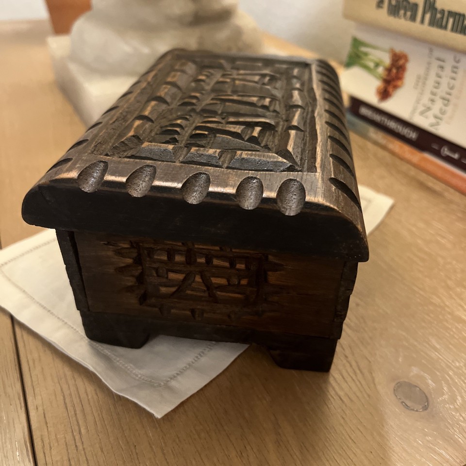 Vintage Handcarved Wood Jewelry Box, Trinket Box 7.5” x 5” | eBay