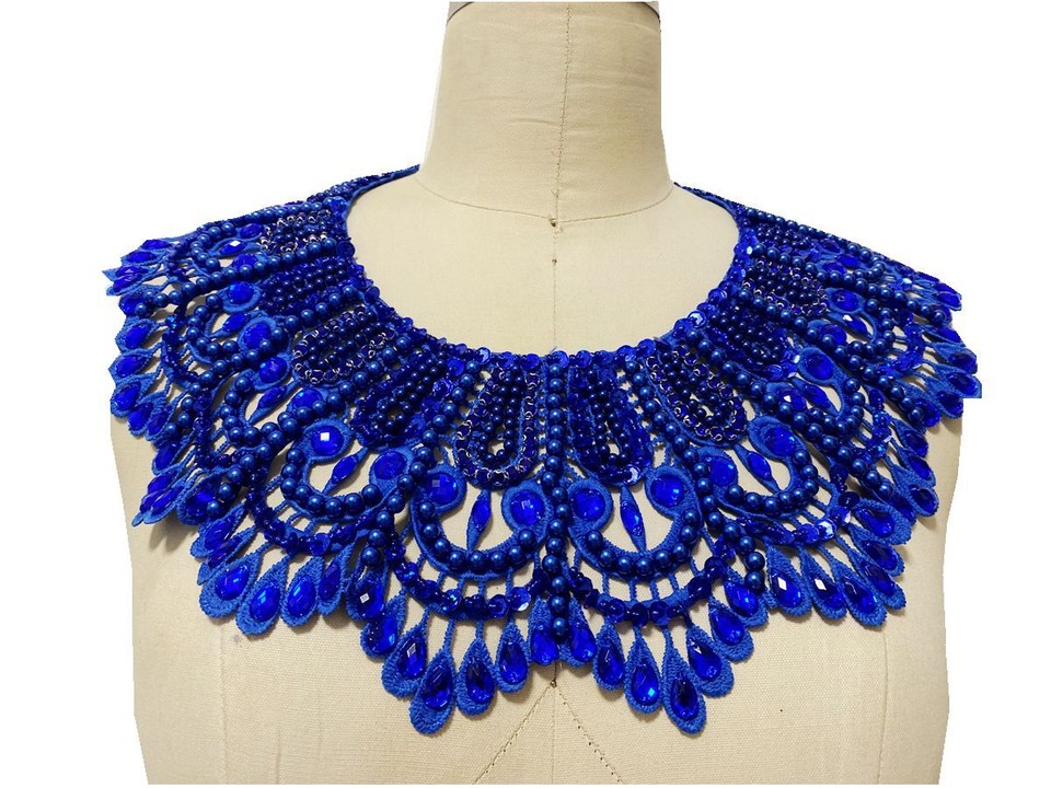 Rhinestone Beaded Neck Trim Patch Neckline Collar Sewing Applique ...