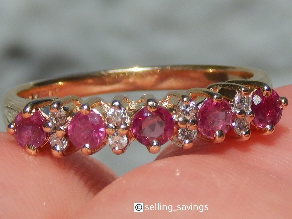 14K SOLID YELLOW GOLD RUBY & DIAMOND BAND RING SIZE 5.75 HIGH QUALITY ...
