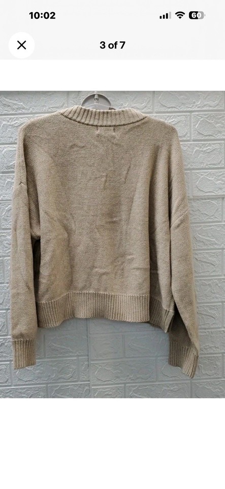 Quince Women's Cardigan Sweater Tan Organic Cotton Cropped Long Sleeve ...