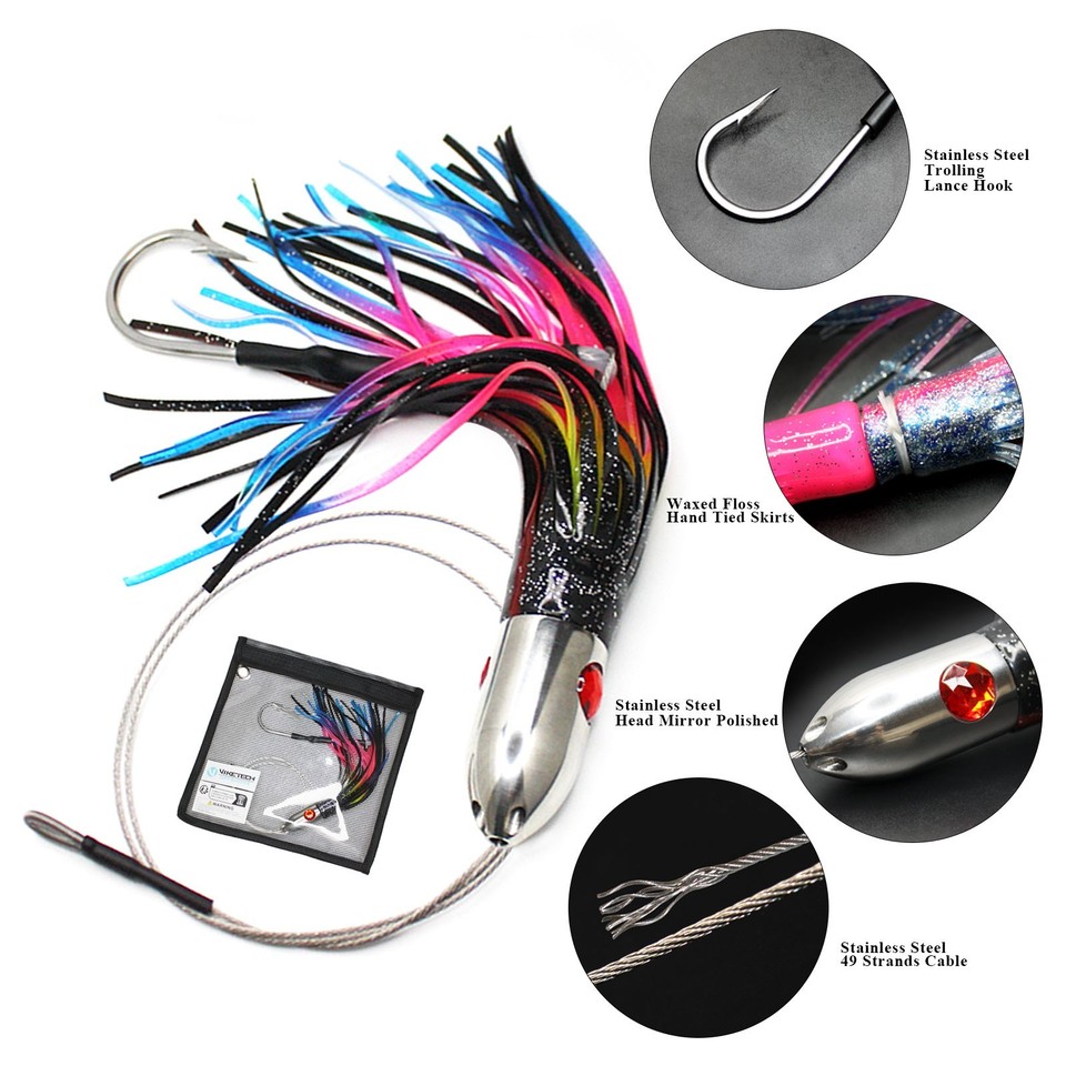 VIKETECH Stainless Saltwater Fishing Trolling Lure for Marlin Tuna Mahi ...