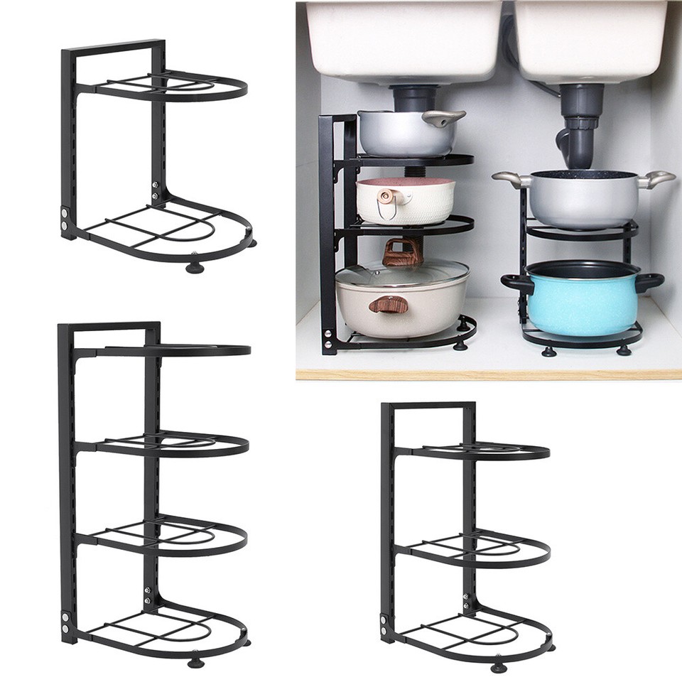 Adjustable Kitchen Pan Stand Cookware Shelf 2 3 4 Tiers Pot Storage ...