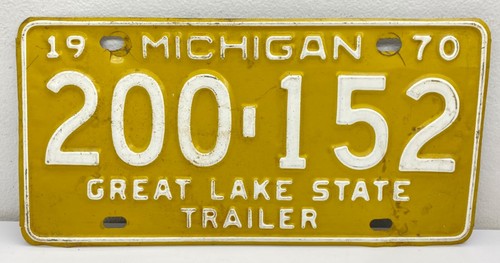 Vintage 1970 Michigan Trailer License Plate 200-152 Car Man Cave ...