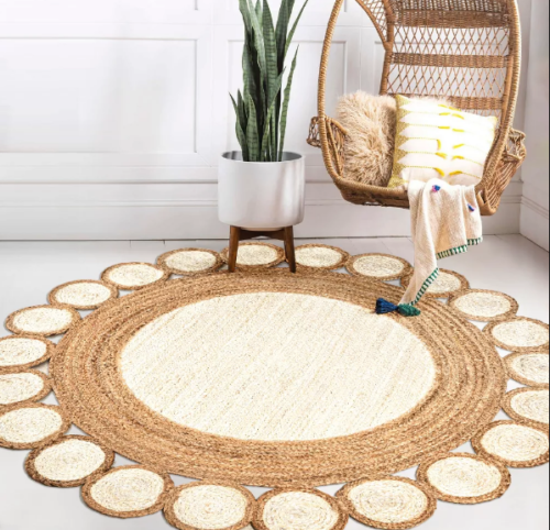 Round Rug Jute 100% Natural Fiber Jute Style Rug Braided Modern Rustic ...