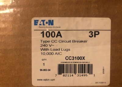 Eaton CC3100X 100A 3-Pole 10kAIC bolt-on Tenant Main Circuit Breaker ...