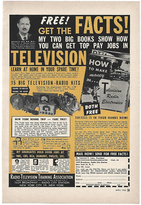Vintage Radio-Television Training Association Print Ad from 1952, TV ...