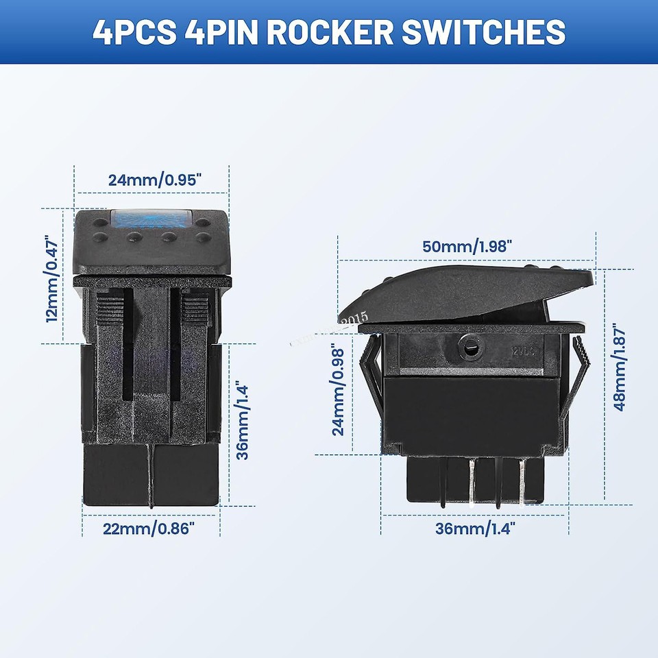 4x ATV UTV Rocker Switch 4 Pin LED Night Glow Waterproof For Polaris ...