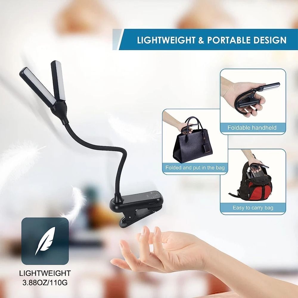 Double Head Clip On Book Light Rechargeable LED Lights Reading Lamp ...