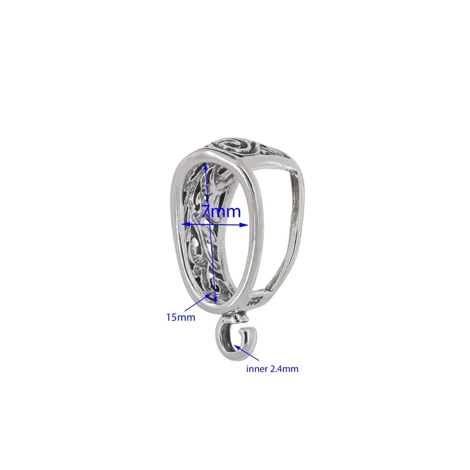Extra Large Sterling Silver Filigree Pendant Clasp Slider Bail ...