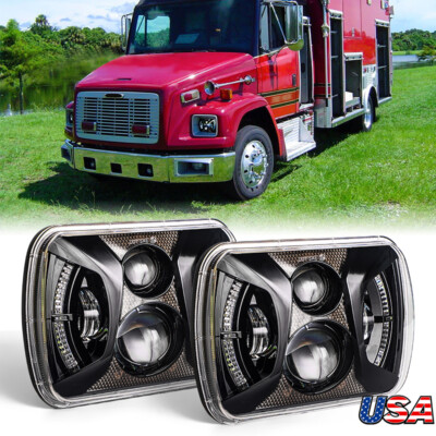 Pair 7x6" LED Headlights For Freightliner FL106 FL112 FL60 FL70 FL80 ...