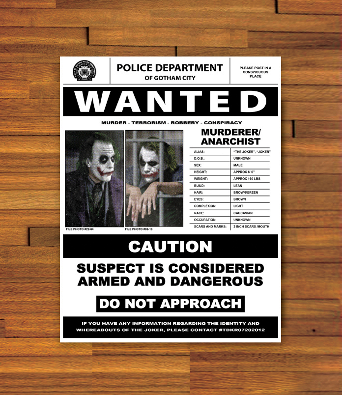Flyer Set Joker Bane Catwoman Batman Dark Knight Rises Wanted Movie ...