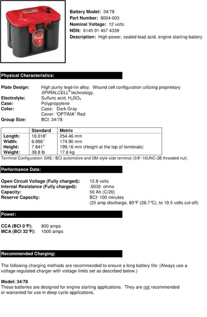 Optima 3478 12V Red Top AGM Battery for sale online | eBay