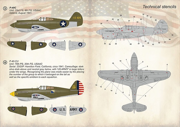 Curtiss P-40 C, CU. Part 1 Decals 1:48 Print Scale 48-168 for Aircraft ...