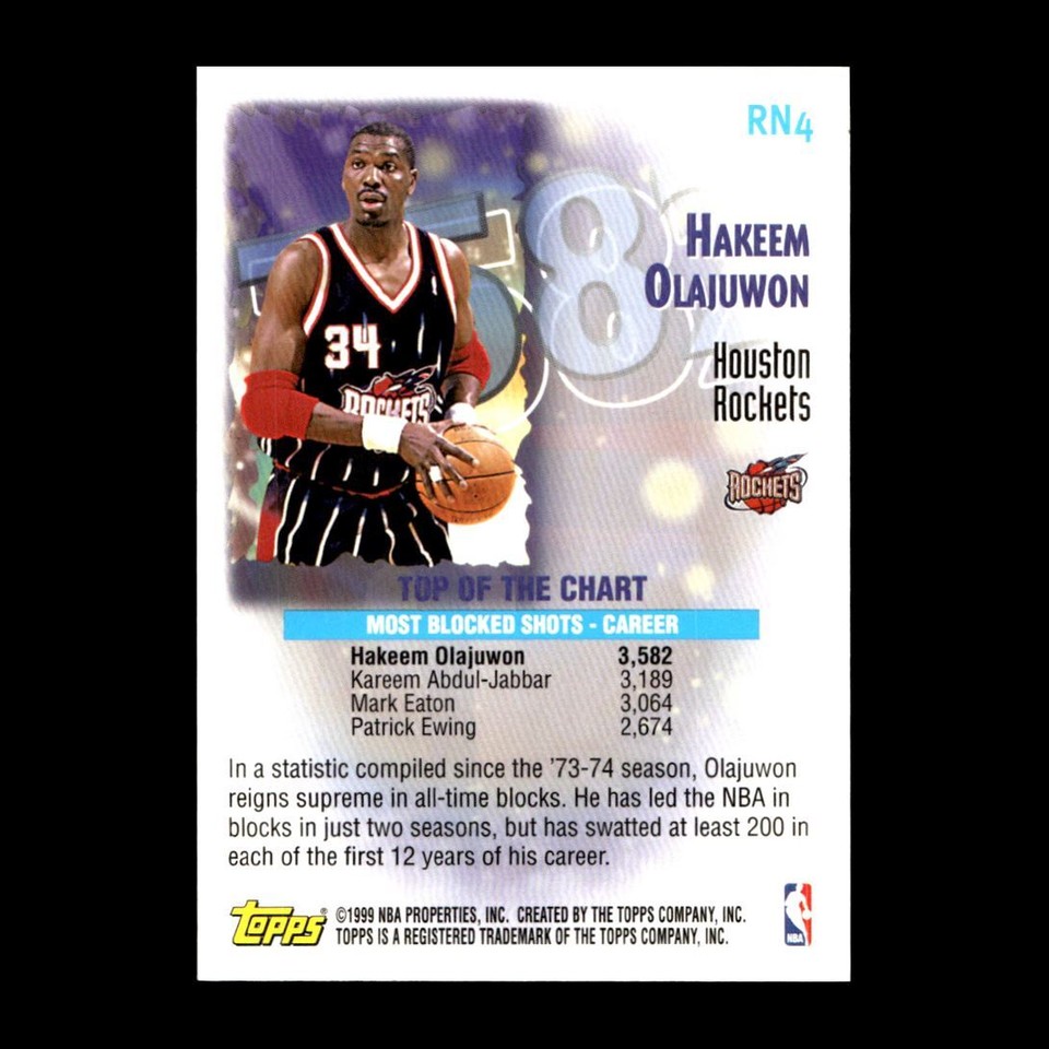 Hakeem Olajuwon 1999-00 Topps Record Numbers Houston Rockets #RN4 R317A ...