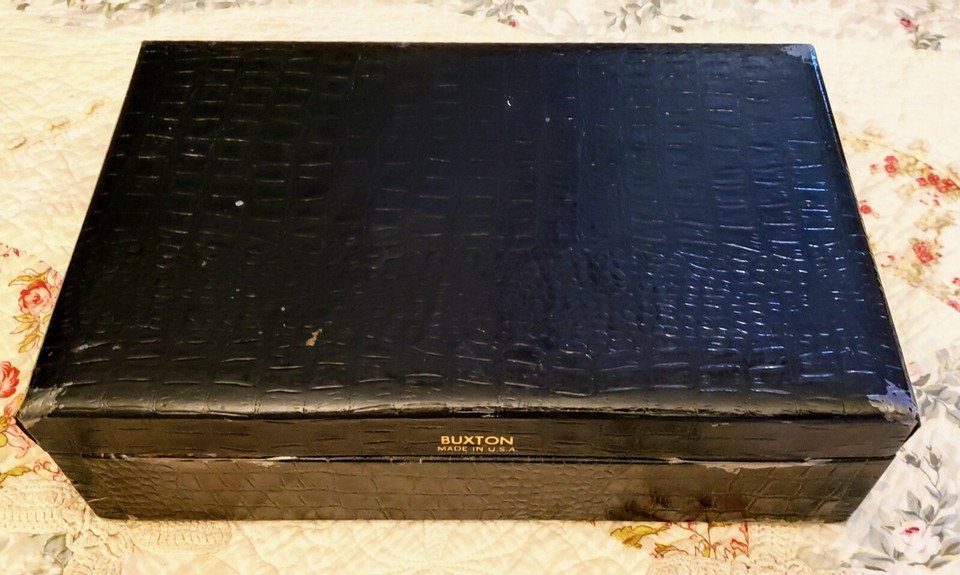 Vintage Black Buxton USA Mens Jewelry Watch Trinket Box, 12x8x4 Inches ...