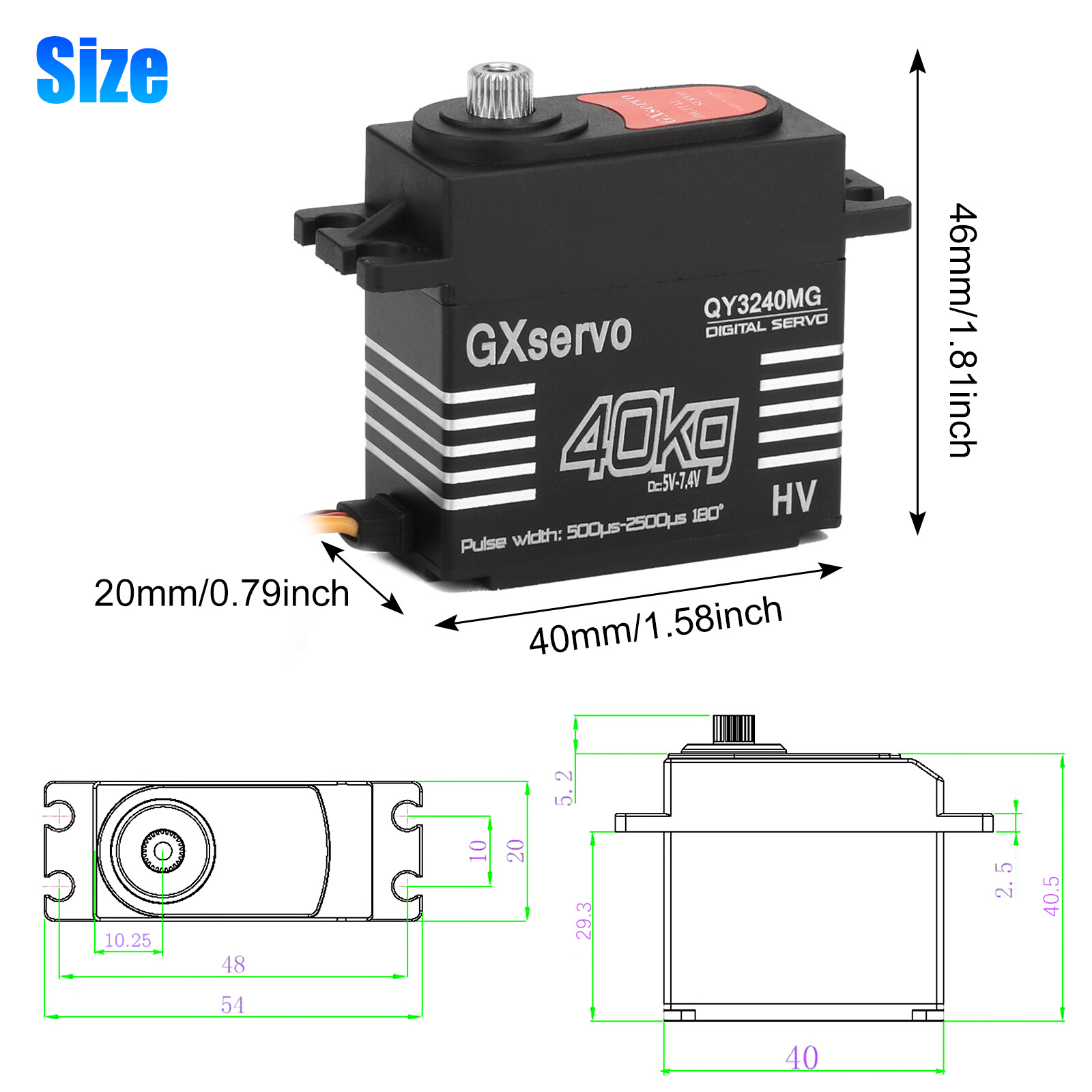 40KG Metal Gear Digital Servo 25T Arm HIGH TORQUE& SPEED for 1/8 1/10 ...