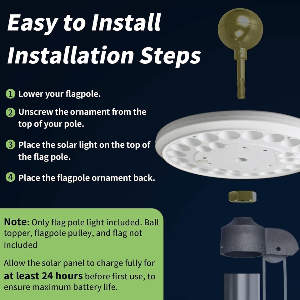 26LED Super Bright Solar Flagpole Light Dusk-to-Dawn Light for 15-25 Ft Flagpole | eBay