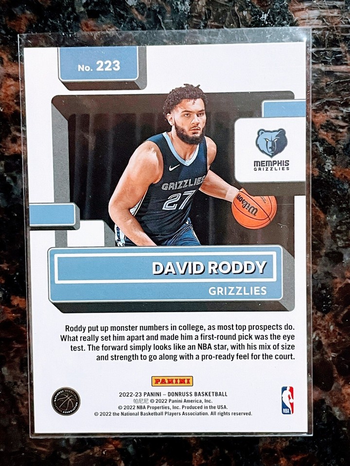 2022-23 Panini Donruss Green Laser Rated Rookie David Roddy #223 RC ...