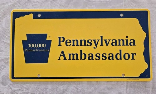 FREE SHIP Old PENNSYLVANIA AMBASSADOR Plastic LICENSE PLATE Monarch ...