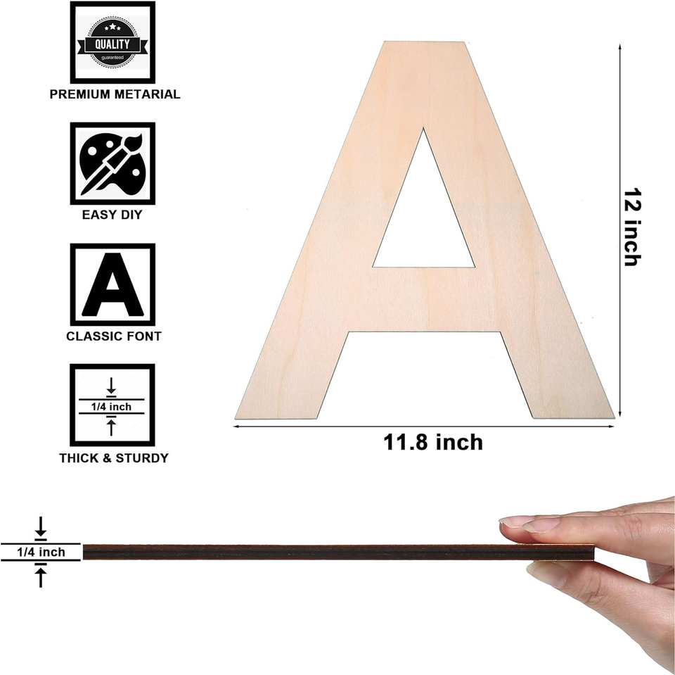 12 Inch Wooden Letter A, 1/4 Inch Thick Large Unfinished Wood Letter ...