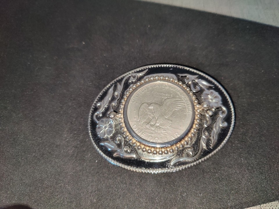 Western Belt Buckle Dollar Coin Black & Silver 3.50" X 2.50"-Good ...