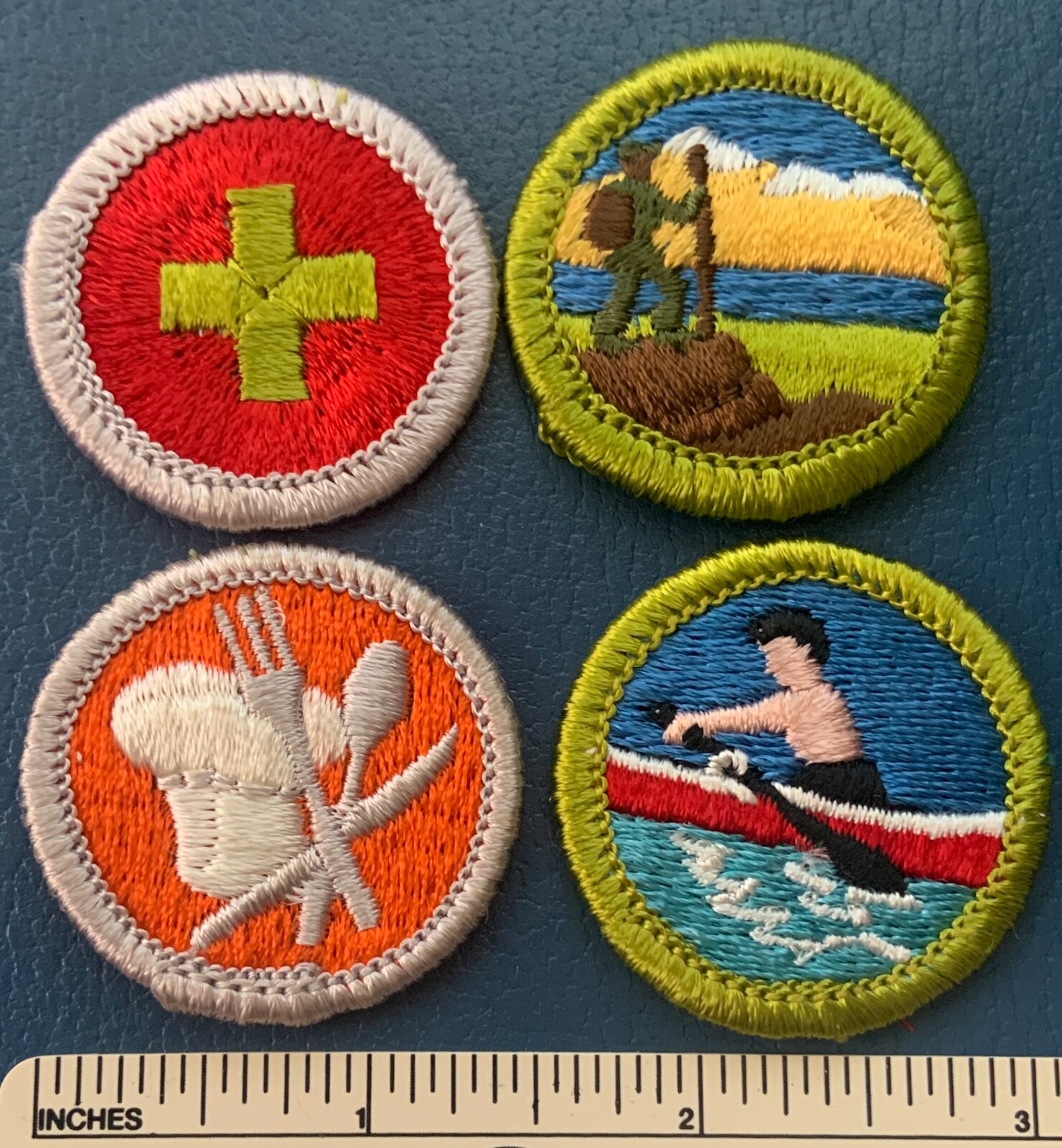 4 VTG Boy Scouts of America MERIT BADGE PATCHES Cooking Camping Rowing ...