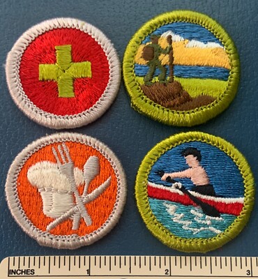 4 VTG Boy Scouts of America MERIT BADGE PATCHES Cooking Camping Rowing ...