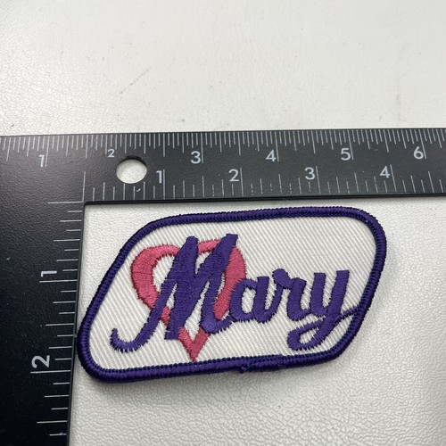 Vintage Retro Fancy Pink Heart Name MARY Patch (Cursive Purple Letter ...