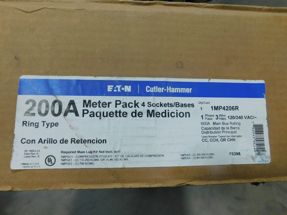 Eaton 4-Gang Meter Pack Combo 600A/200 Amp 1Ph Ring Type Socket ...
